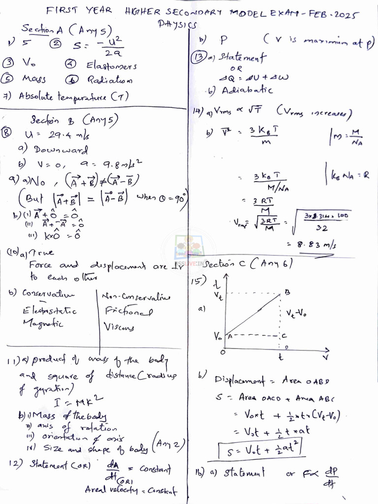 Hsslive Xi Physics Key Lalan Model 2025 | PDF