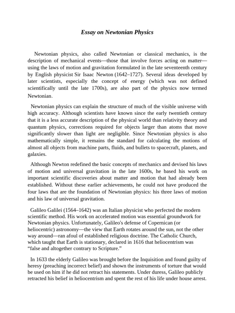 Form 2 Physics Assignment Essay On Newtonian Physics | PDF | Physics | Classical Mechanics