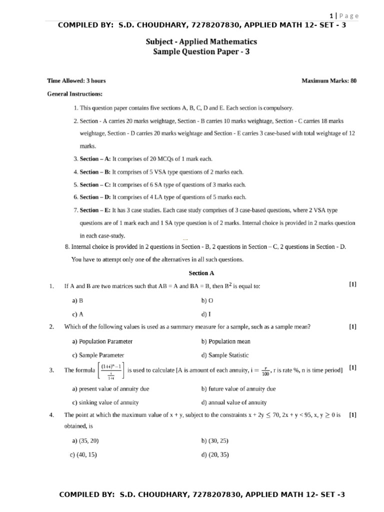 Applied Math Class 12 Cbse Q Set - 03 | PDF | Inequality (Mathematics ...