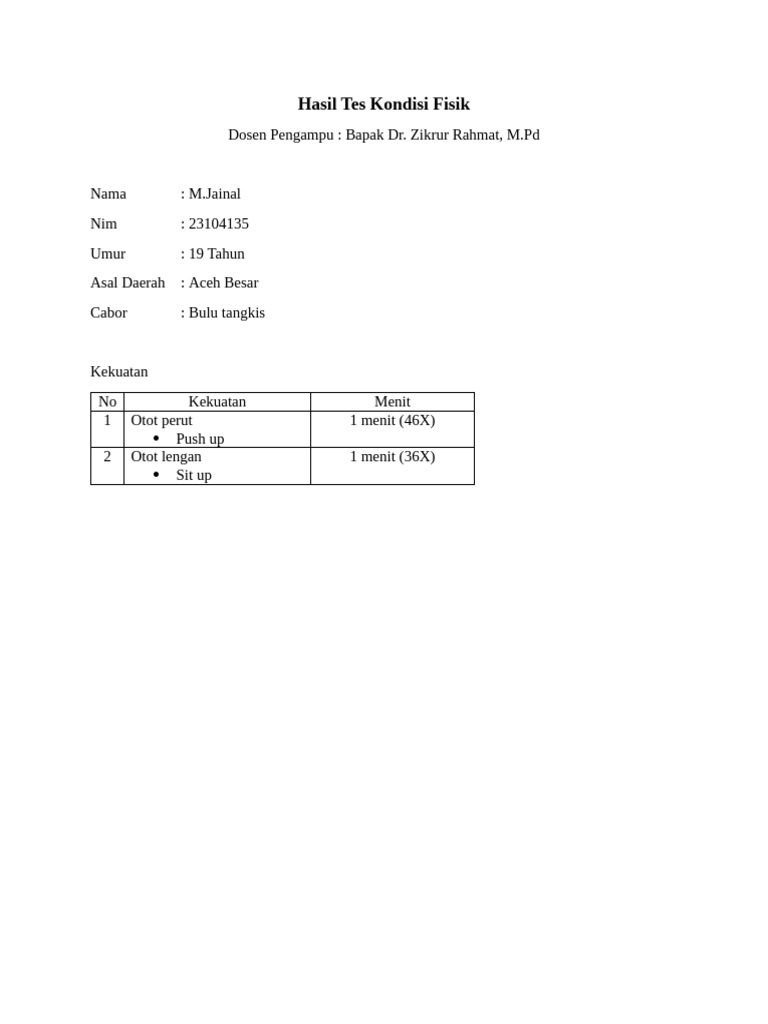 Kondisi Fisik Jainal | PDF