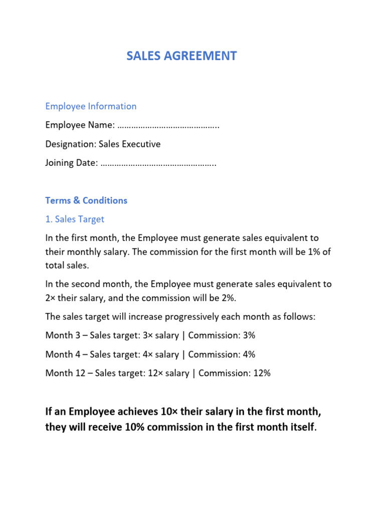 Sales Target Agreement for Executives | PDF