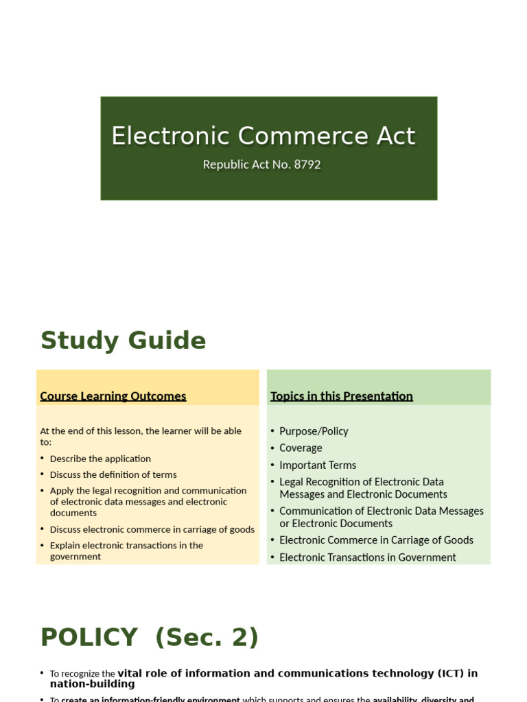 Electronic Commerce Act Lecture | PDF | Information | Educational Technology