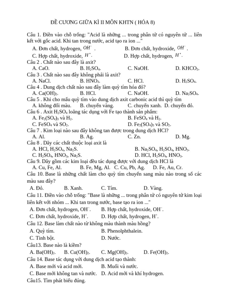 ĐỀ-CƯƠNG-GIỮA-KÌ-II-MÔN-Hóa-KHTN8 | PDF