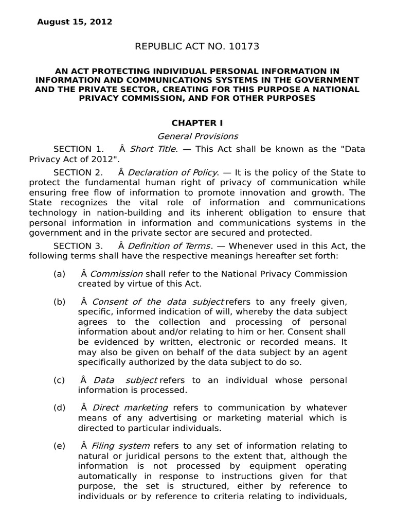 Data Privacy Act of 2012 | PDF | Computer Security | Security