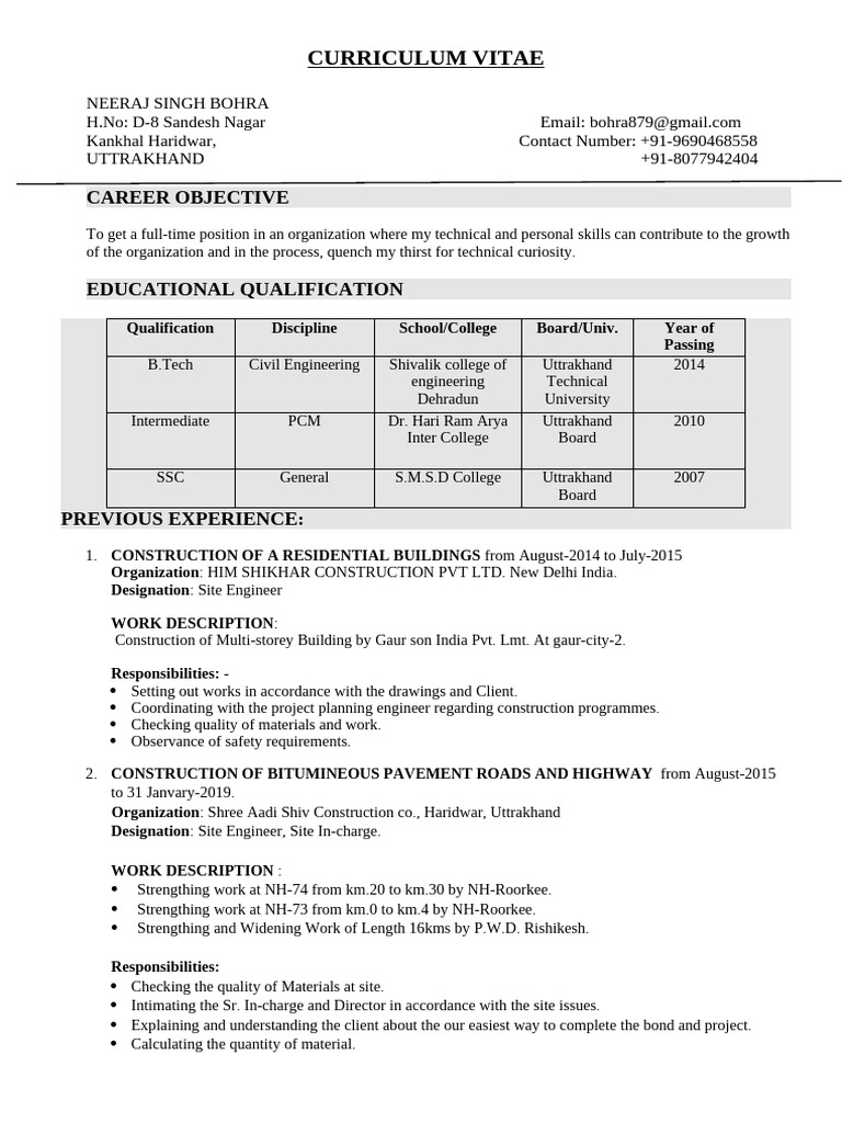 Neeraj Singh Bohra, CV | PDF