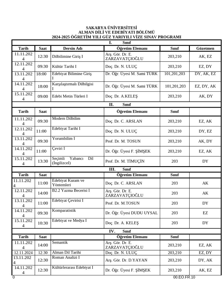 ADE 2024-25 Guz Vize Sinav Programi | PDF