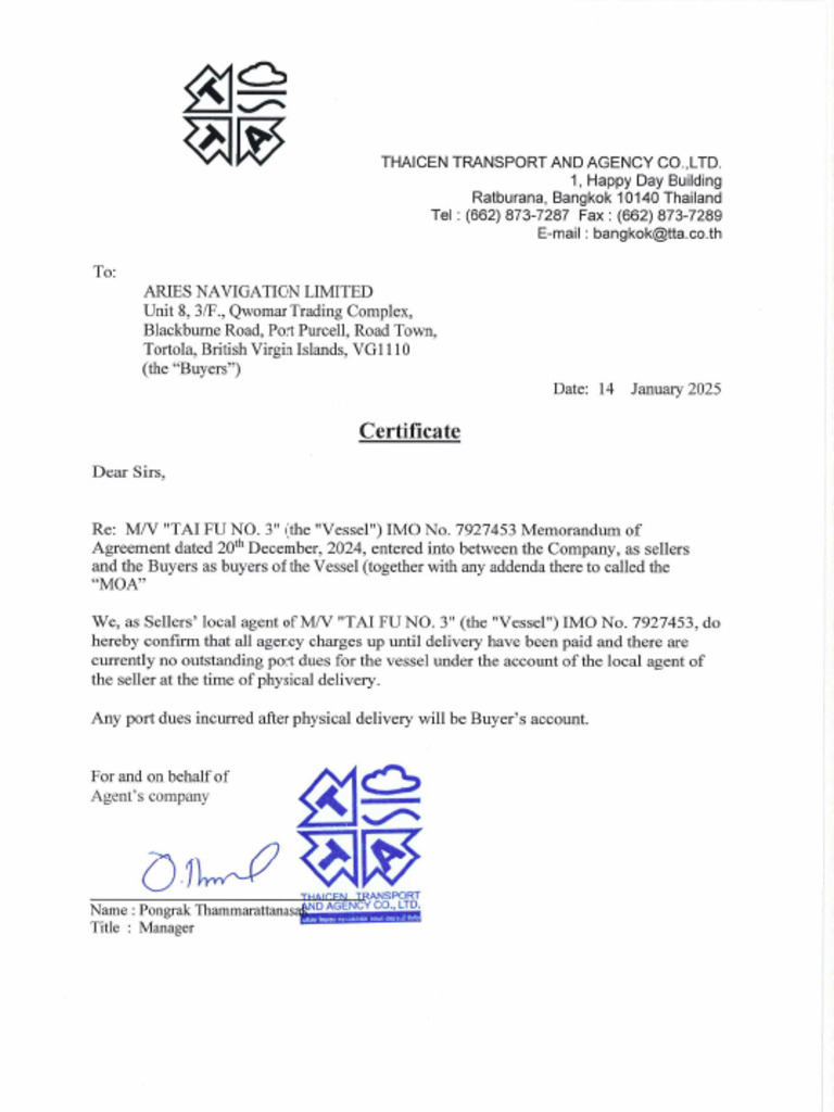 12i (A) Cert From Local Agent (Signed) (20250114) | PDF
