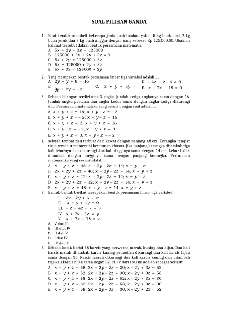 Soal Dan Pembahasan Matematika SPLTV | PDF