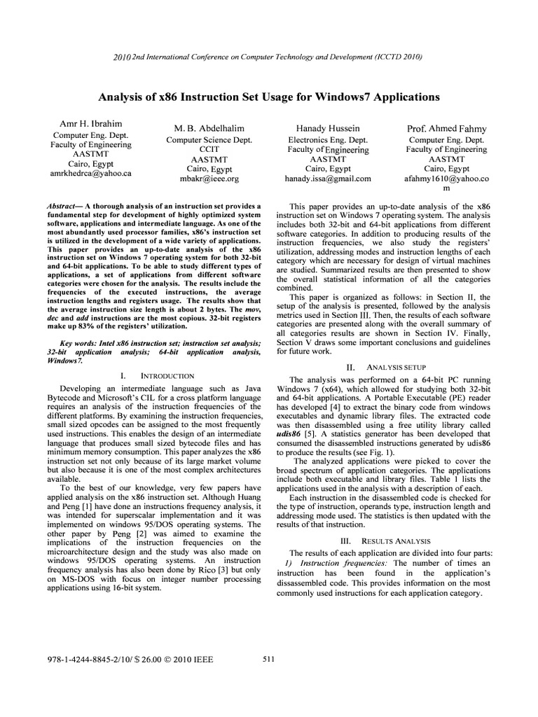 Analysis of x86 Instruction Set Usage For Windows 7 Applications | PDF | 64 Bit Computing ...