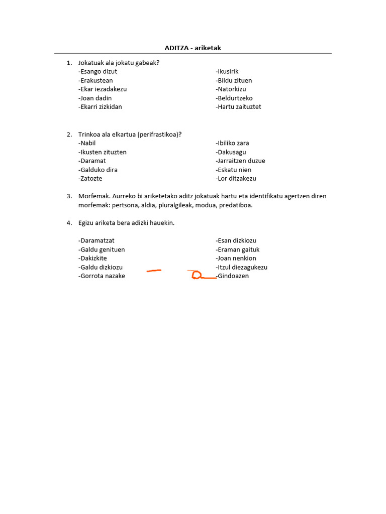 ADITZA Ariketak | PDF