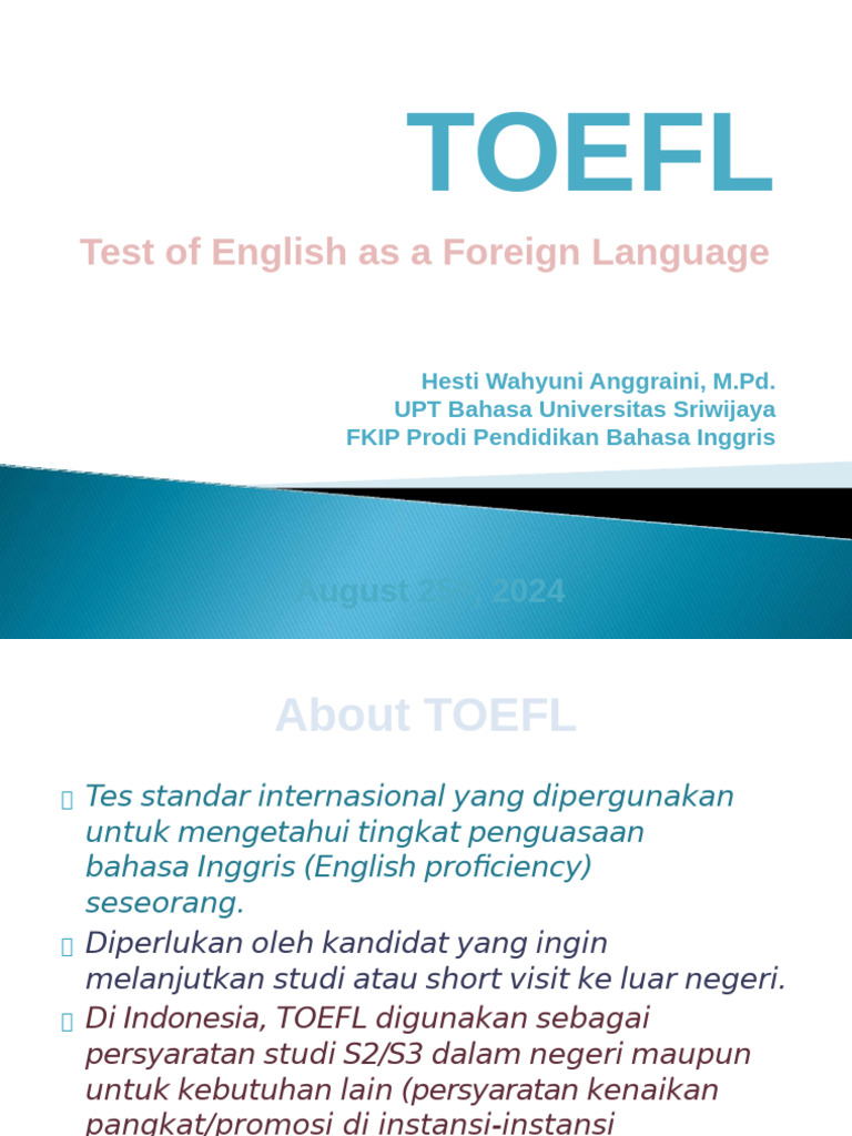Understanding the TOEFL Test Structure | PDF | Test Of English As A ...