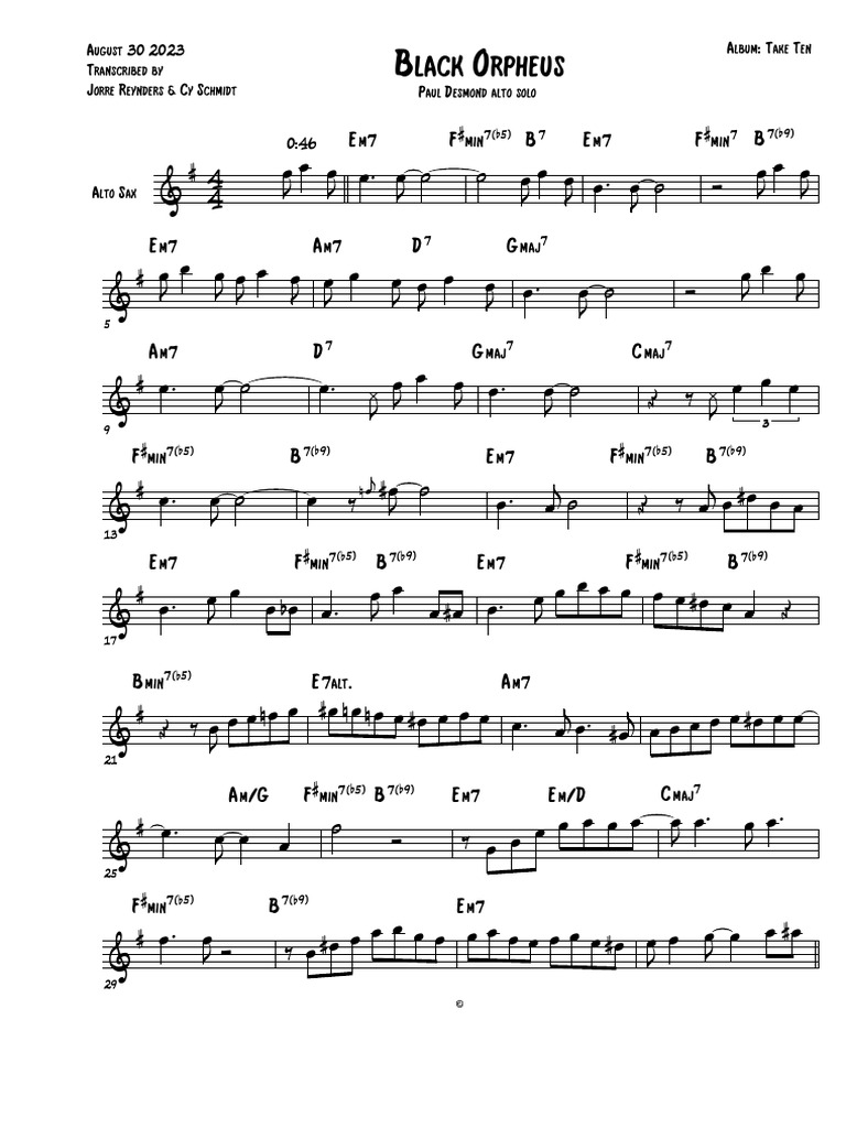 Paul Desmond - Black Orpheus Solo (Eb-Instruments) | PDF