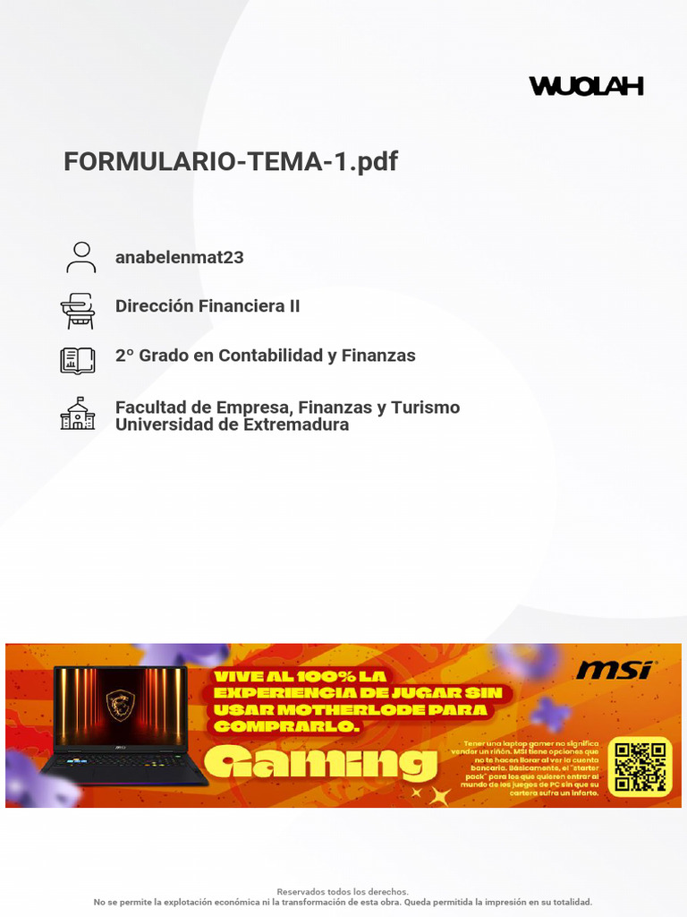 Wuolah Free Formulario Tema 1 | PDF | Compartir (Finanzas) | Negocios económicos