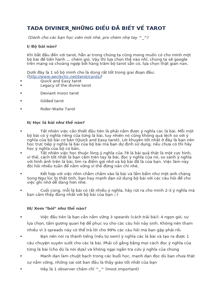 TADA DIVINER- Những điều đã biết về Tarot | PDF