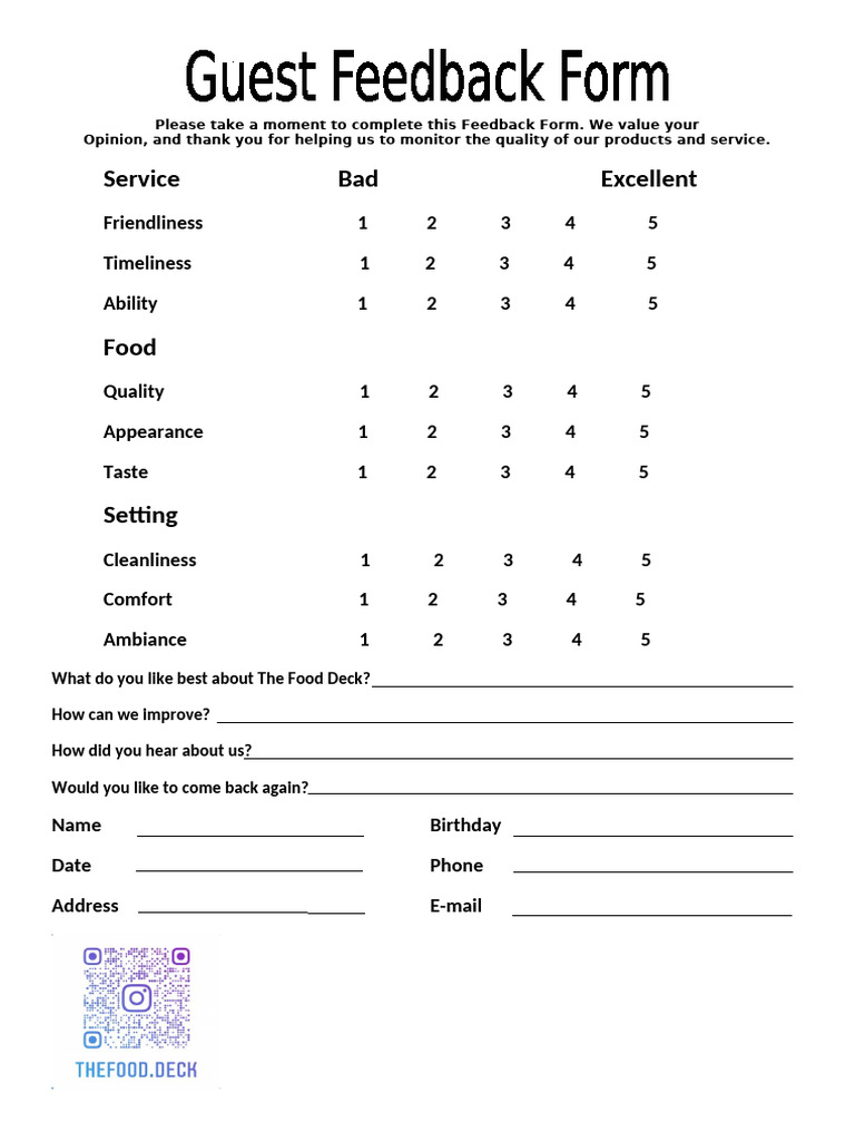 Customer Feedback Form for The Food Deck | PDF