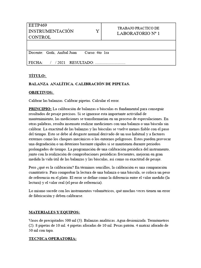 21 Insycon 41 tp1 Lab | PDF | Balanza | Desviación Estándar