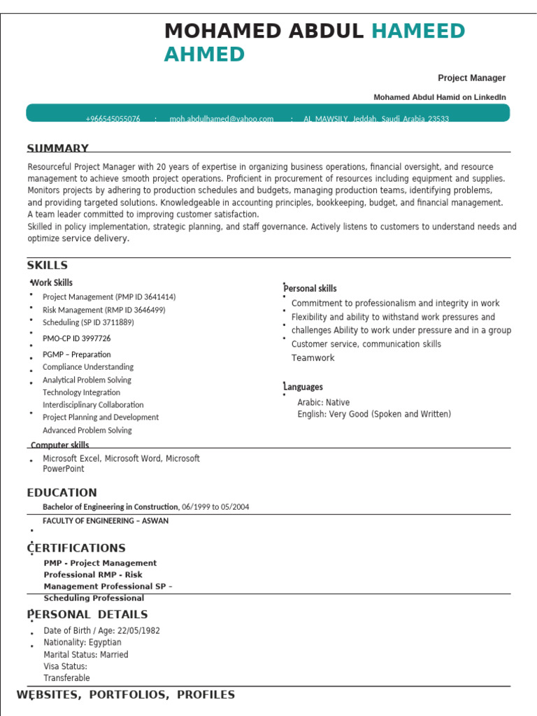 Mohamed Abdul Hameed Ahmed (2025) Ats | PDF | Project Management | Water