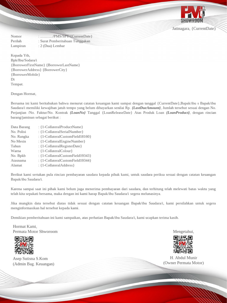 SURAT PEMBERITAHUAN TUNGGAKAN | PDF