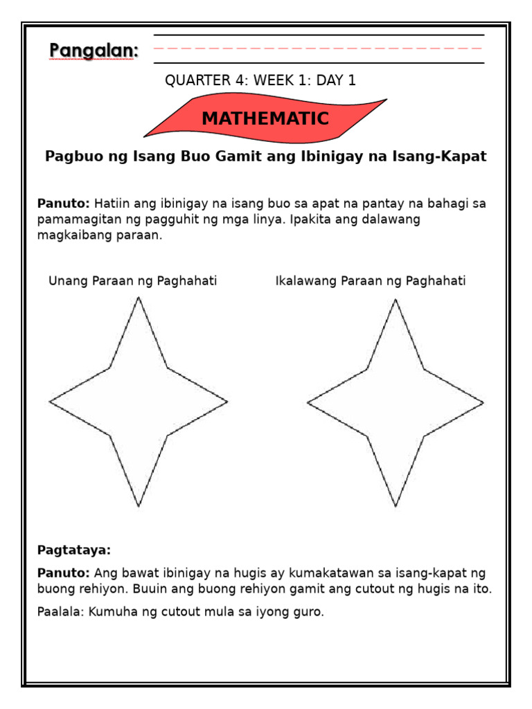 Worksheet Math Q4 Week2 | PDF