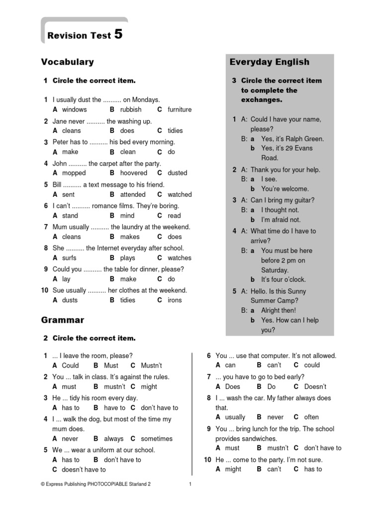 Starland 2 Revision Test 5 | PDF