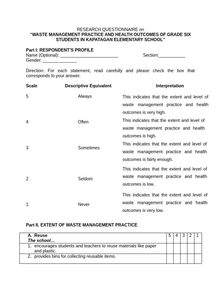 Edited Questionnaire Waste MGT | PDF | Waste Management | Recycling