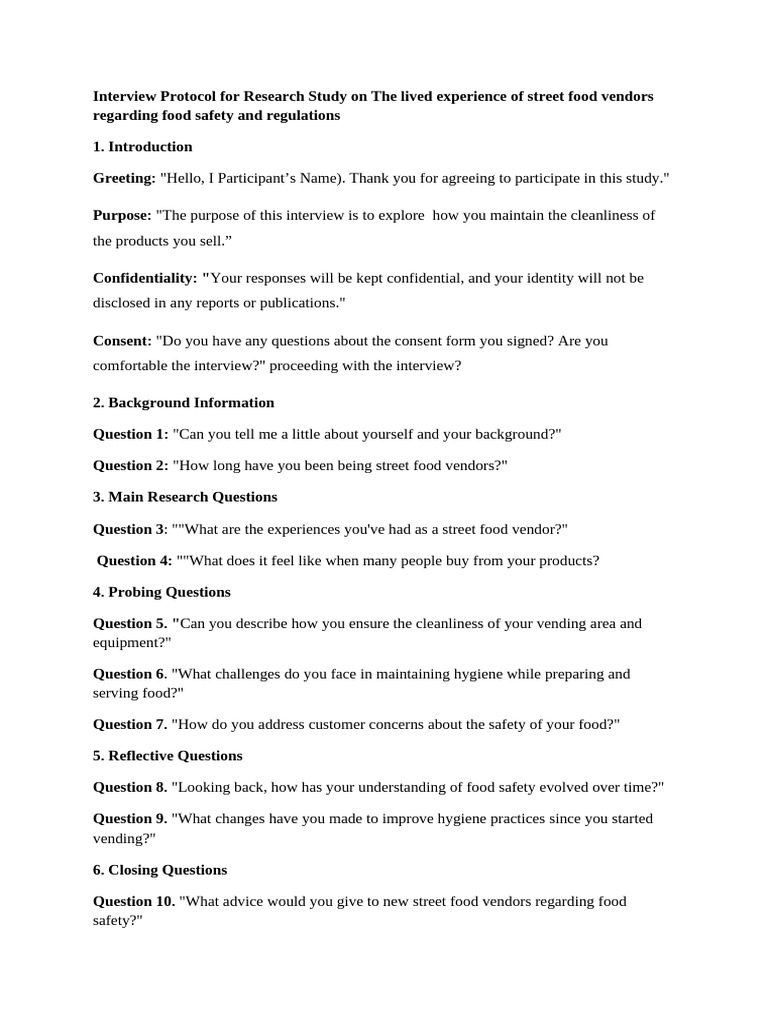 IInterview Protocol For Research Study | PDF | Foods