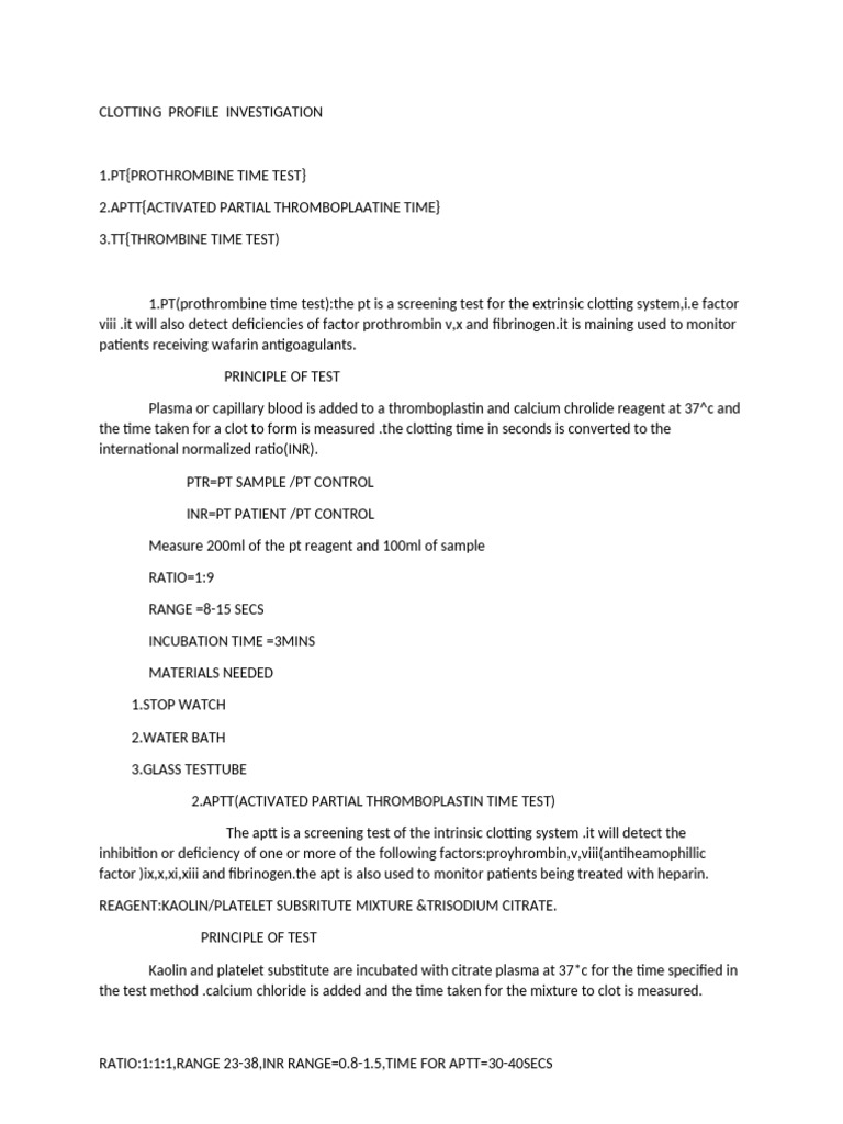 Clotting Profile Investigation(1) | PDF