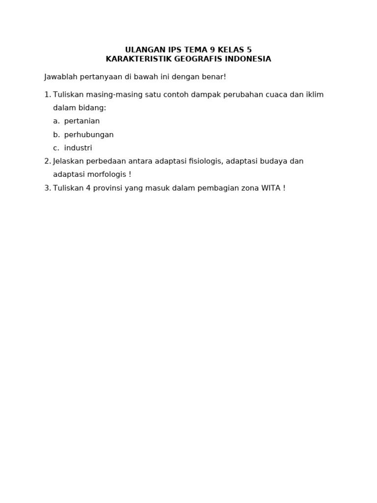 Uh Ips Tema 9 Kelas 5 | PDF