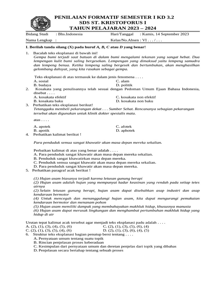 UH Bhs - Indonesia Tema 3 Baroe | PDF