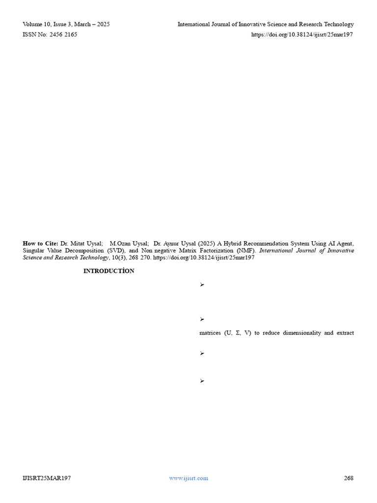 A Hybrid Recommendation System Using AI Agent, Singular Value Decomposition (SVD), and Non ...