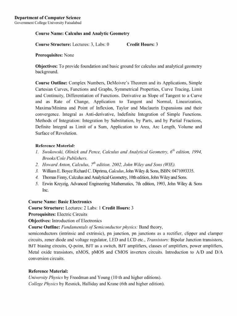 Calculus and Analytic Geometry BSCS | PDF