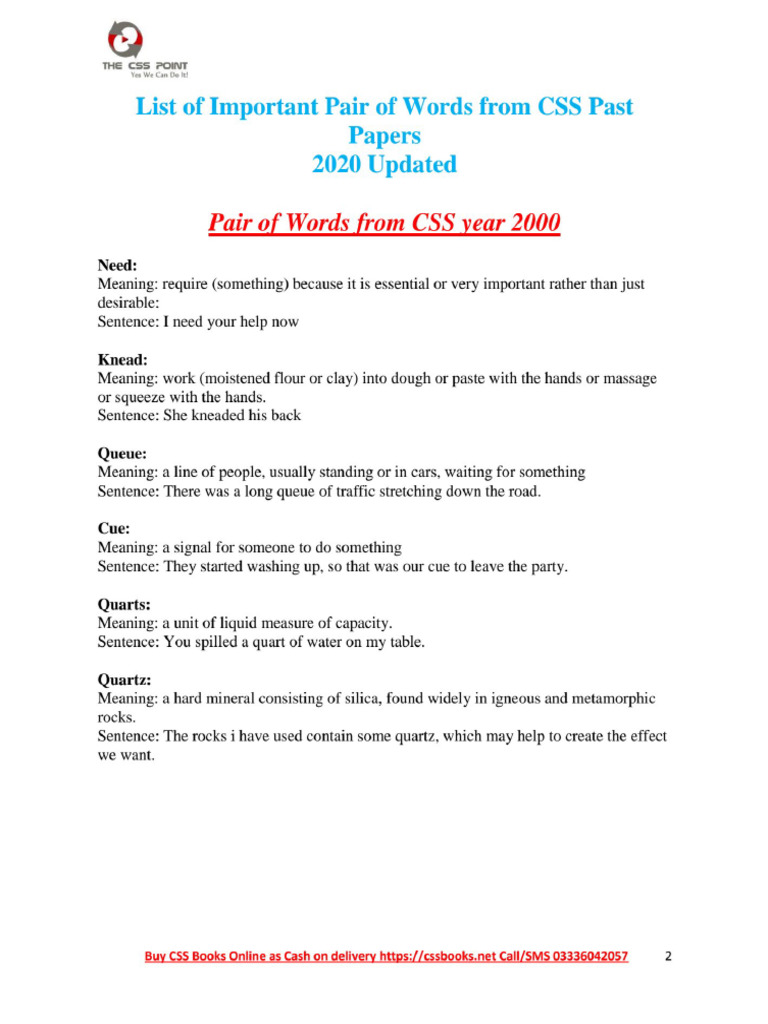 CSS Solved Pair of Words Edition 2020 Updated | PDF