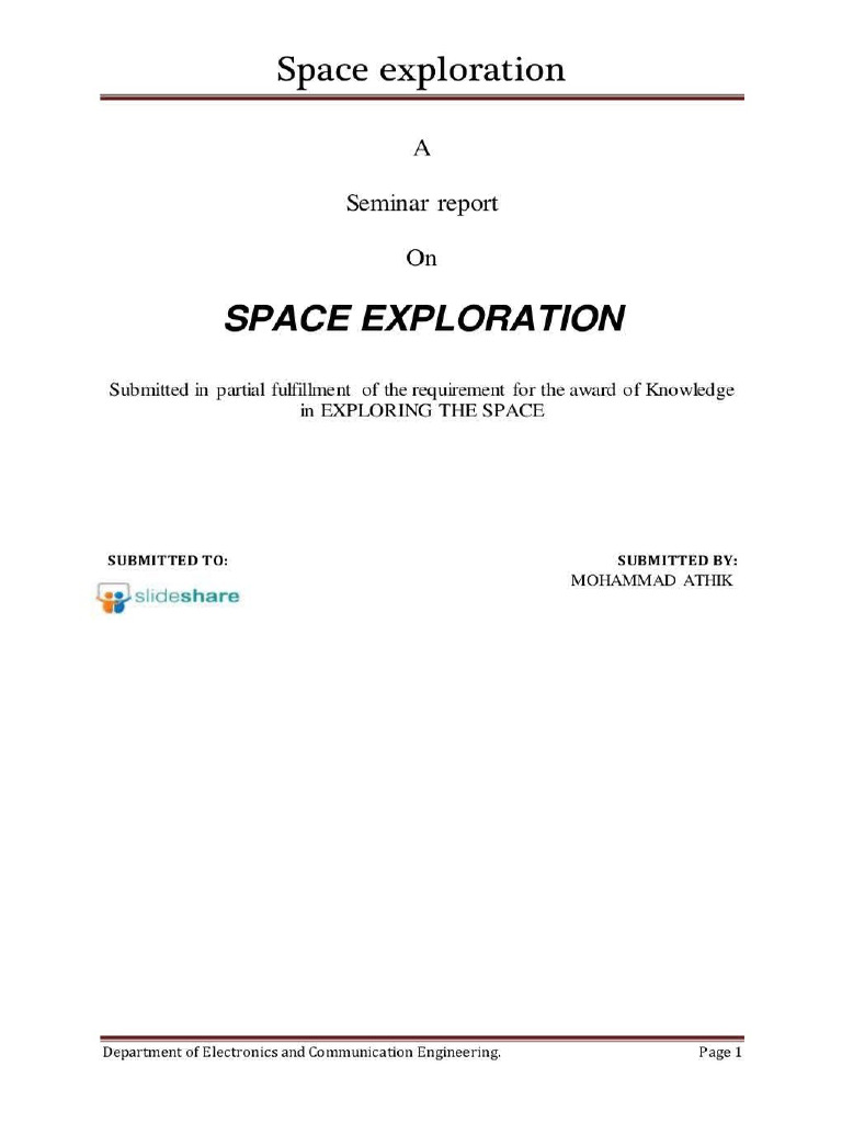 Seminar Report On Space Exploration 93090488 | PDF