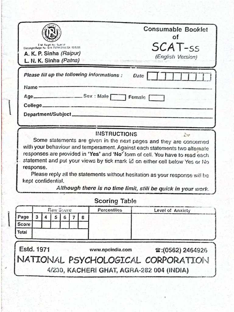 SCAT booklet | PDF
