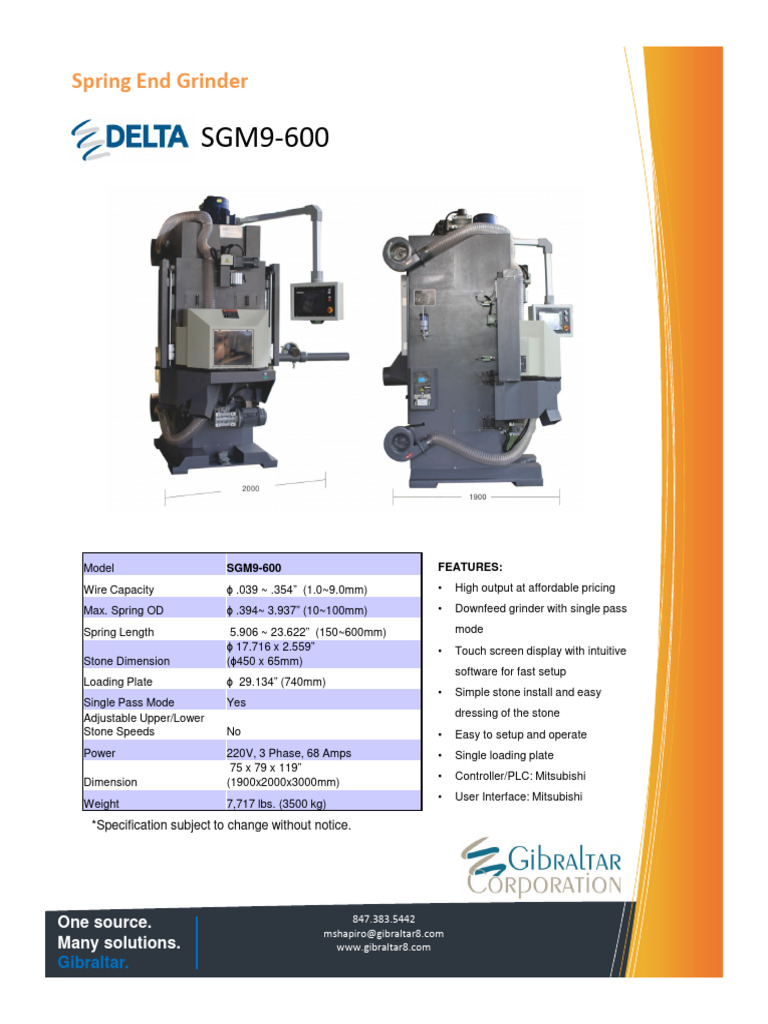 Spring End Grinding 600mm Specs | PDF