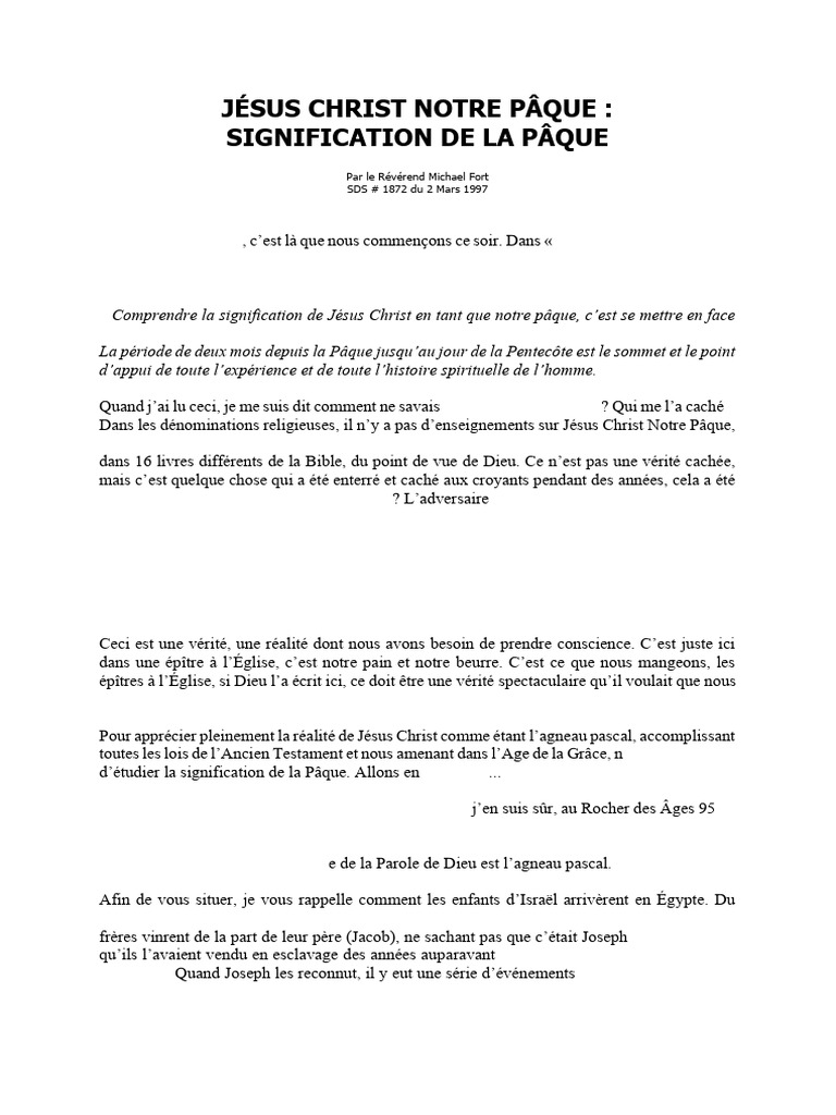 Signification de Jésus Christ notre Pâque | PDF | Pâque | Livre de l'Exode