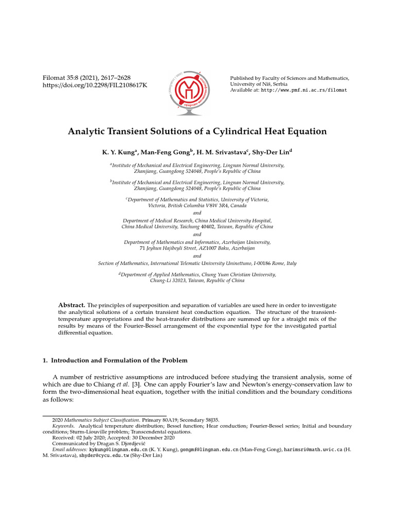 Analytic Transient Solutions of A Cylindrical Heat | PDF | Thermal Conduction | Equations
