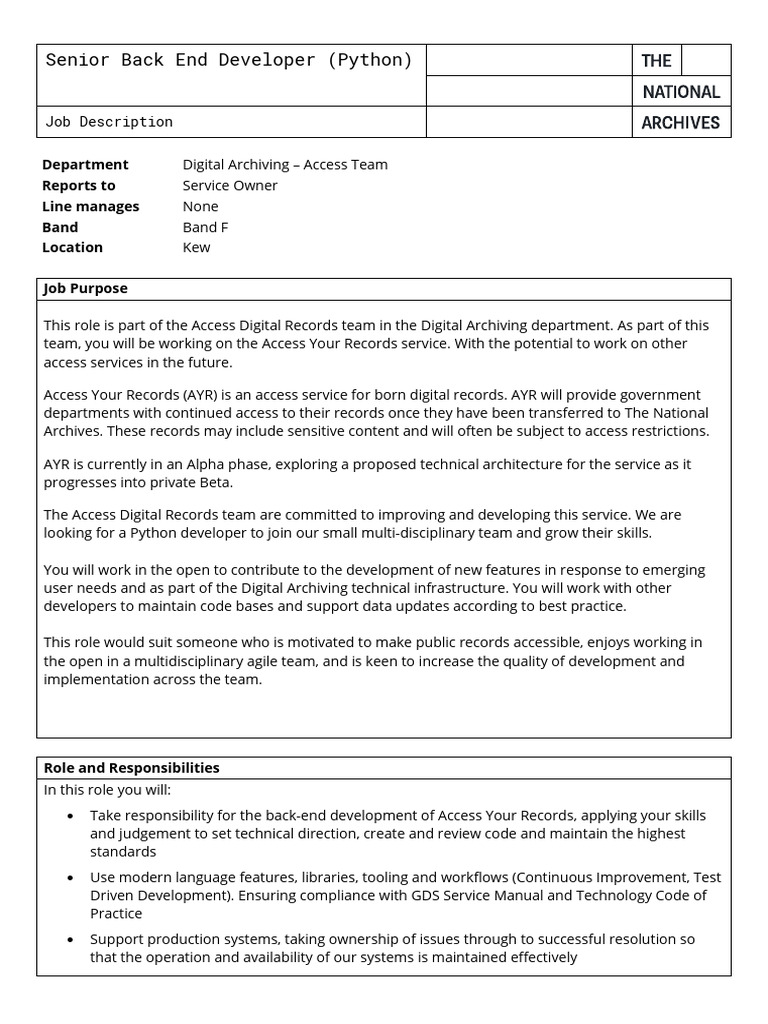 Senior Back End Developer Python | PDF | Software Release Life Cycle | Mentorship