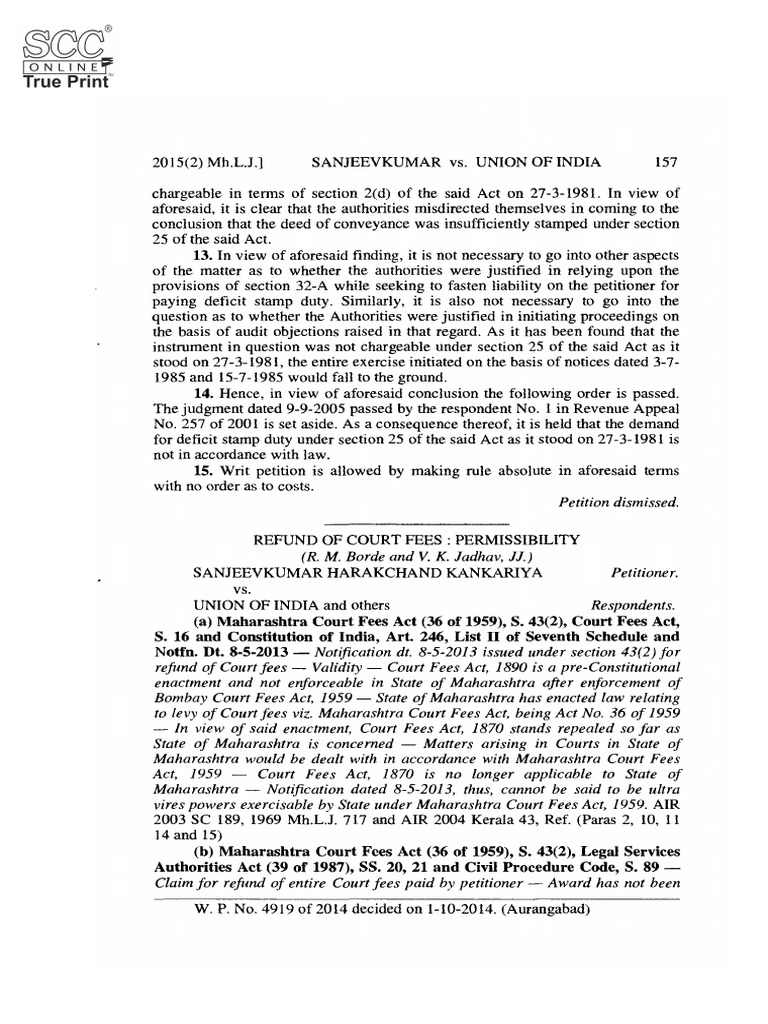 Sanjeevkumar Harakchand Kankariya v. Union of India, 2014 SCC OnLine Bom 1478 | PDF