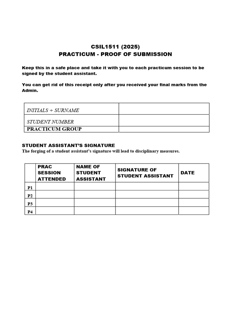 Practicum Submission Receipt 2025 | PDF