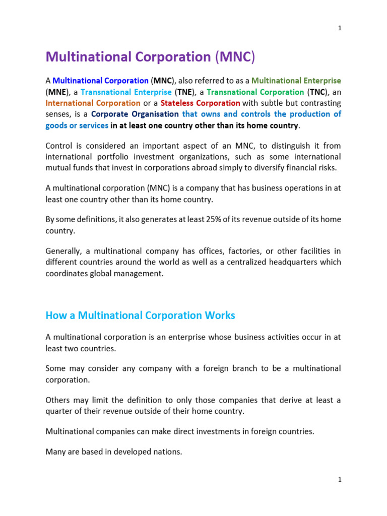 Understanding Multinational Corporations | PDF | Multinational ...