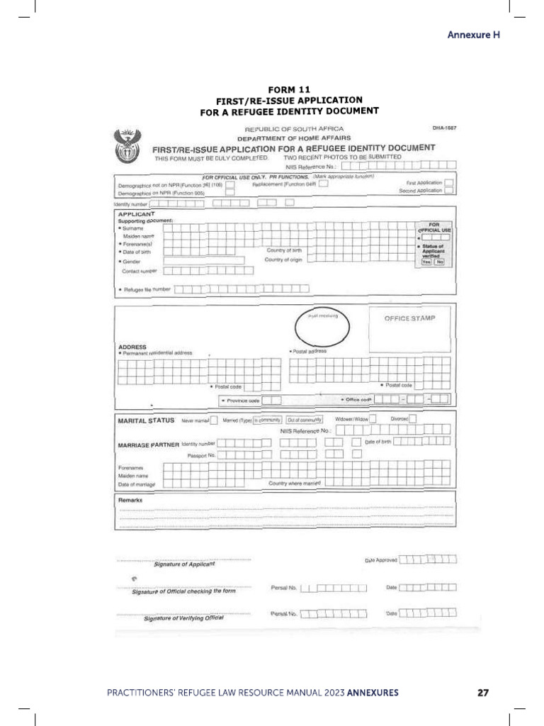 First - Re-Issue Application For Refugee Identity Document | PDF