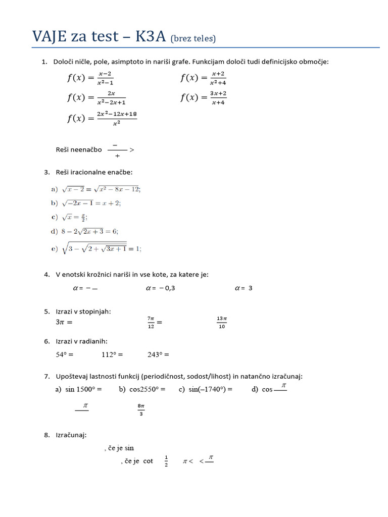 K3A - Pregled Za Test | PDF