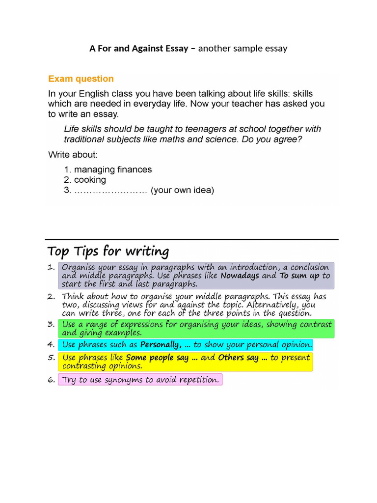 Yet Another Sample For and Against Essay | PDF