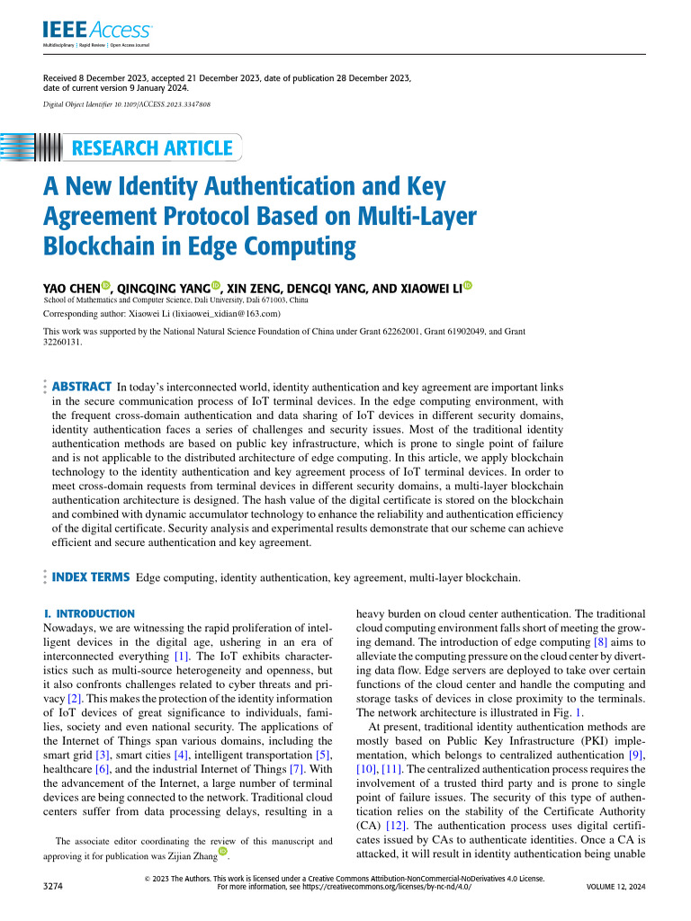A New Identity Authentication And Key Agreement Protocol Based On Multi Layer Blockchain In Edge