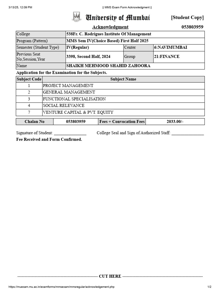 MMS Exam sem 4 Form Acknowledgment __ | PDF | Qualifications ...