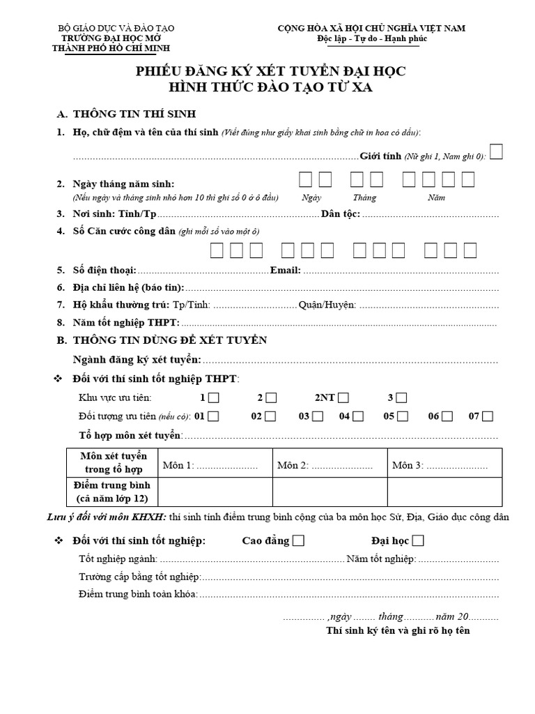 02_phieu Dang Ky Xet Tuyen | PDF