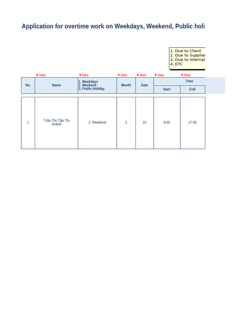 Application Form For Weekend Overtime | PDF