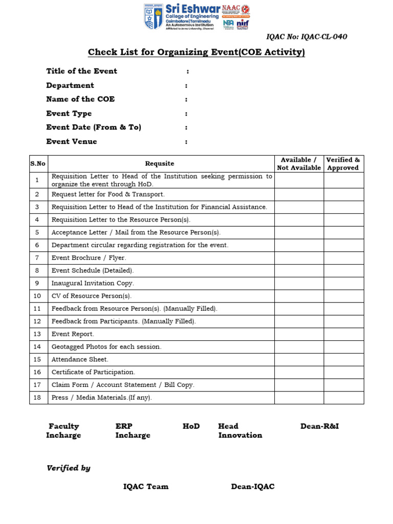 COE Checklist | PDF