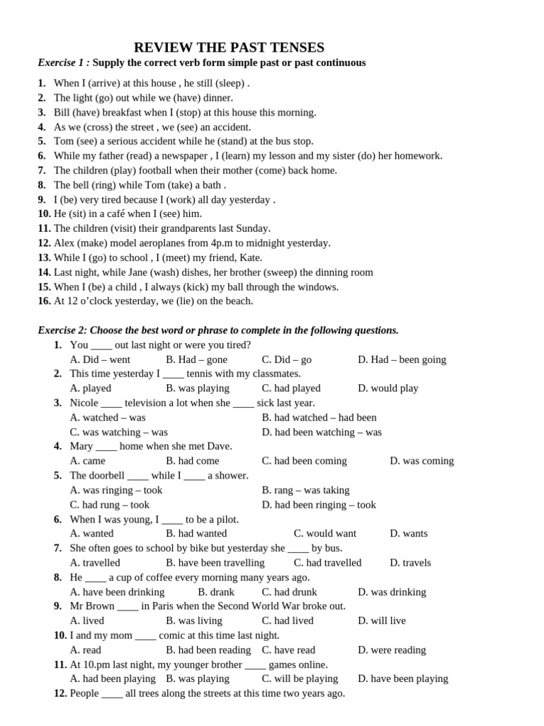Past Tense Review Exercises | PDF